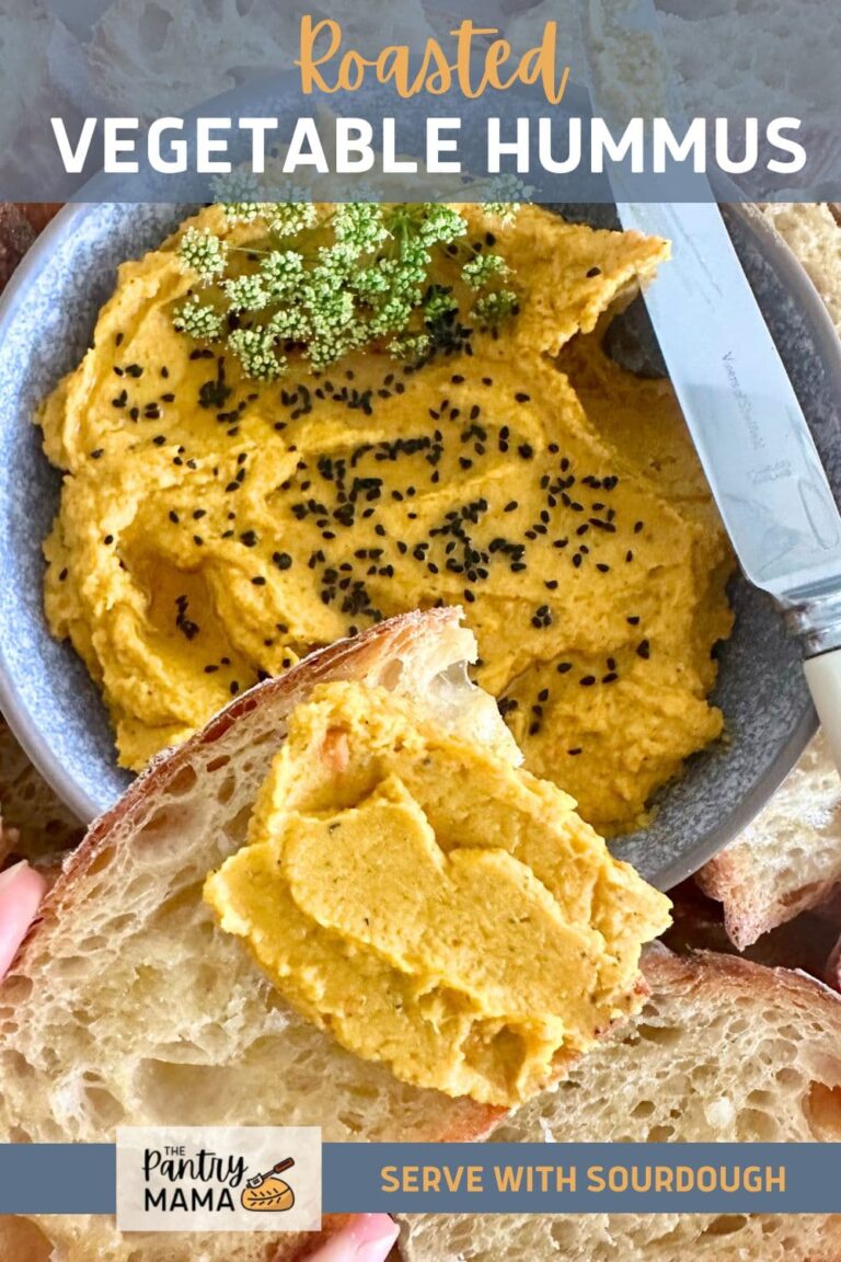 The Best Roasted Vegetable Hummus Recipe [no tahini] - The Pantry Mama